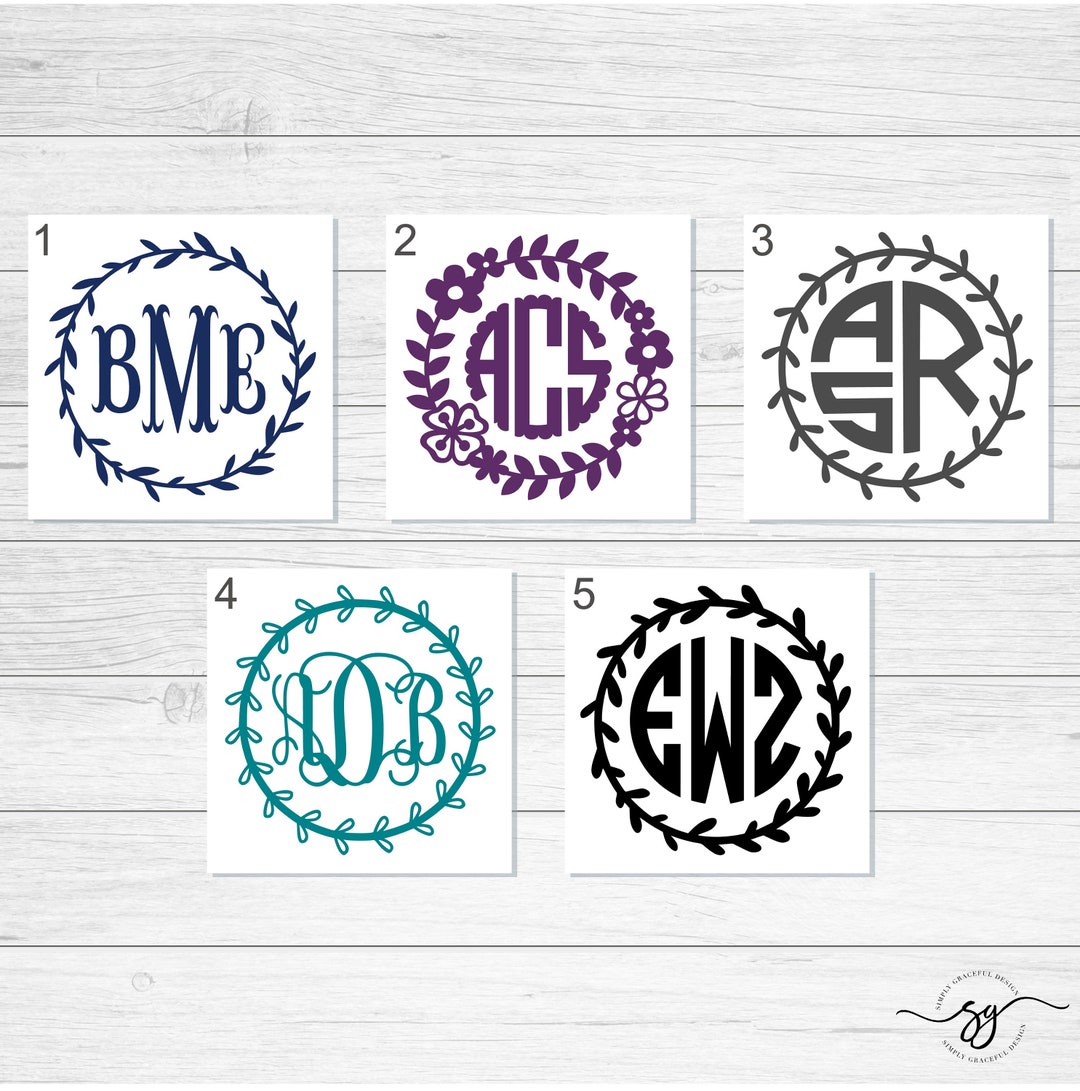 Flower Monogram Decal Wreath Monogram Floral Decal Laptop - Etsy