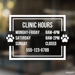 Vet Office Hours Decal, Pet Store Decal, Groomer Office Hours, Business ...