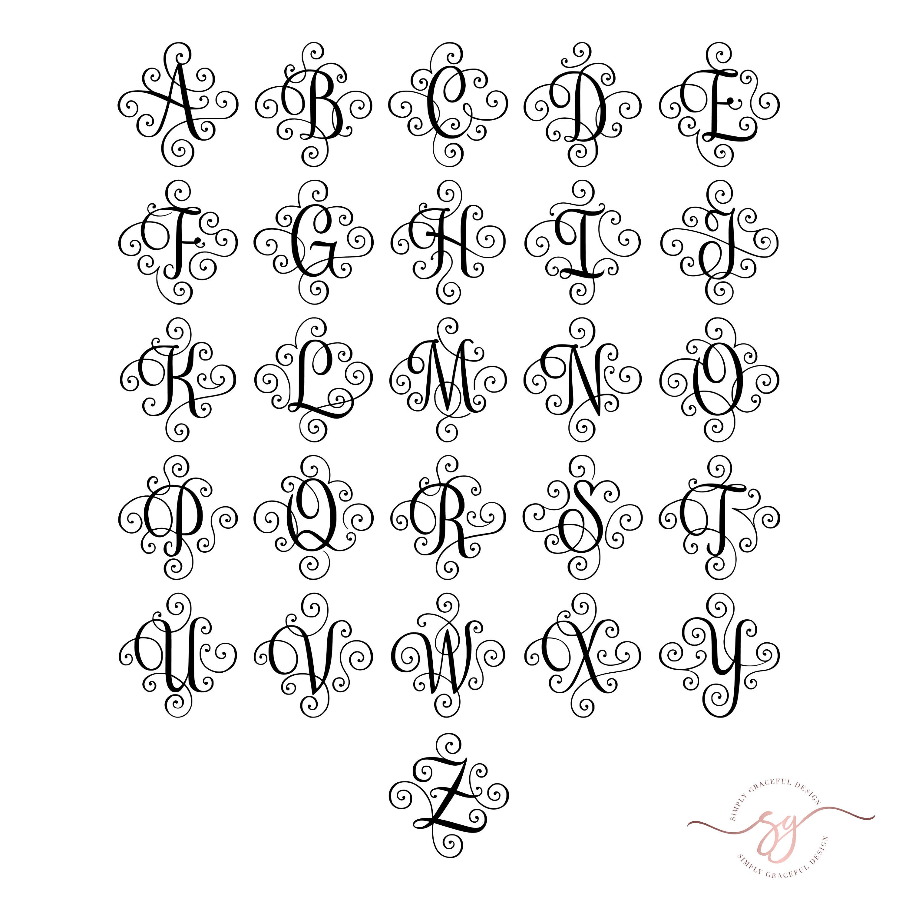 Scroll Initial Decal Monogram Letter Decal Fancy Initial | Etsy