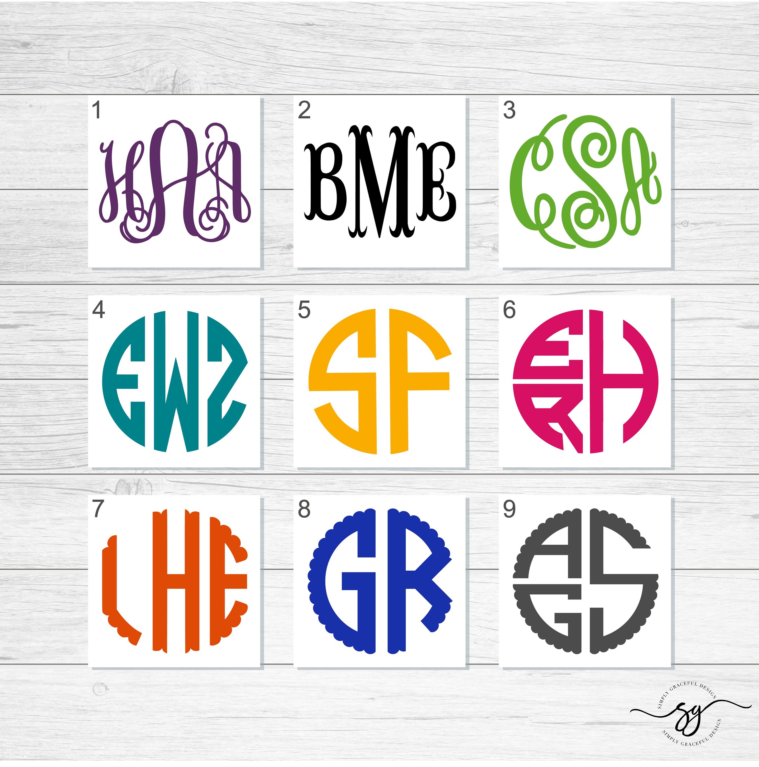 Monogram Decal Sheet Monogram Bundle Circle Monogram Back - Etsy