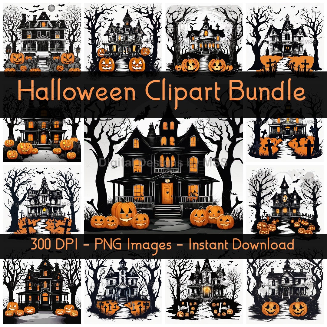 Halloween Bundle, Spooky Haunted Clip Art Digital Art Instant Download ...