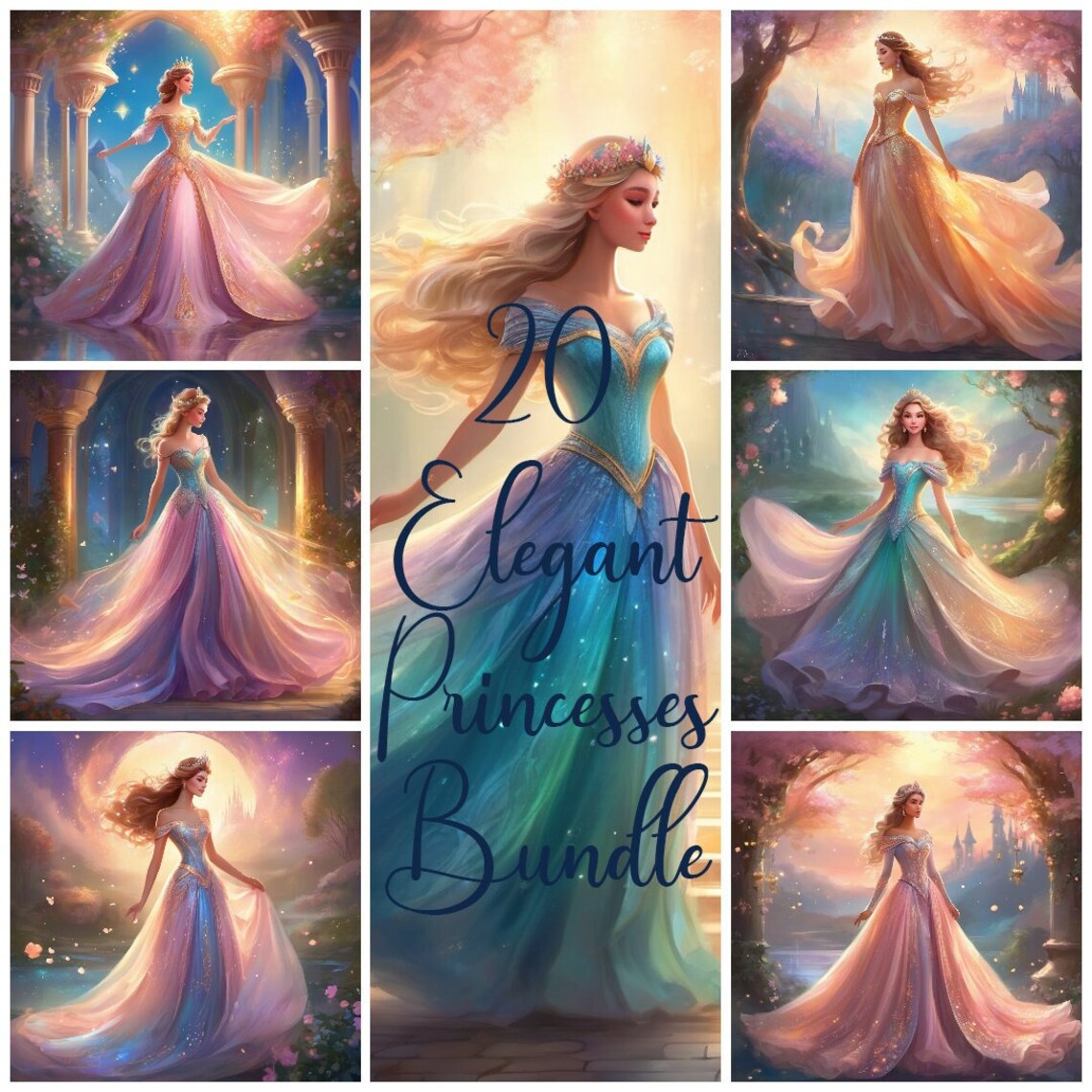 20 Elegant Princesses Bundle, Clip Art, Digital Art, Instant Download ...