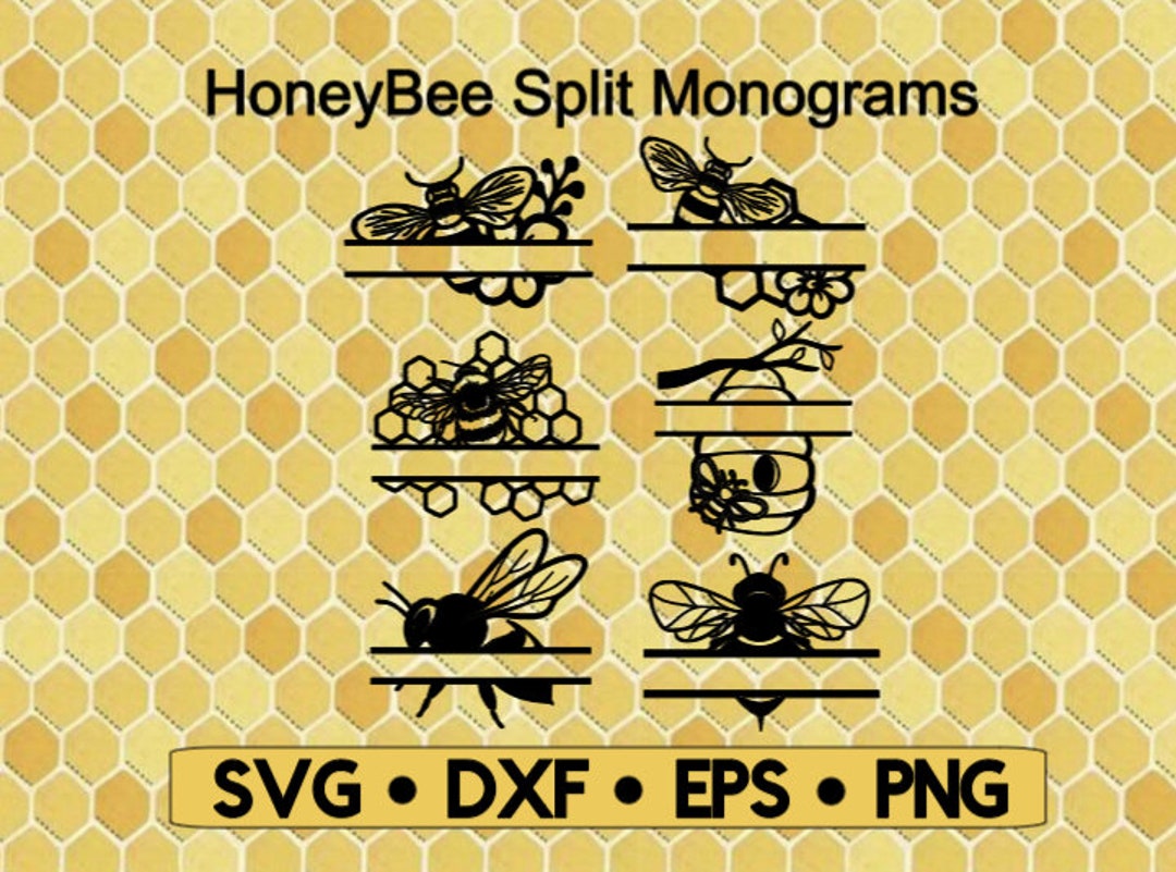 Honeybee Split Monograms SVG, Bees Honeycomb Honeybees Split Monograms ...