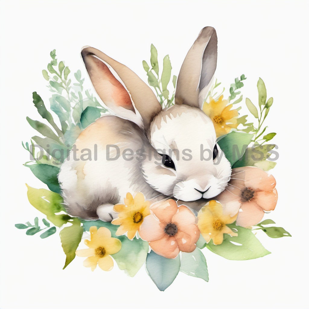 Watercolor Baby Bunny Clipart Cute Clip Art Card Making Clipart Digital ...