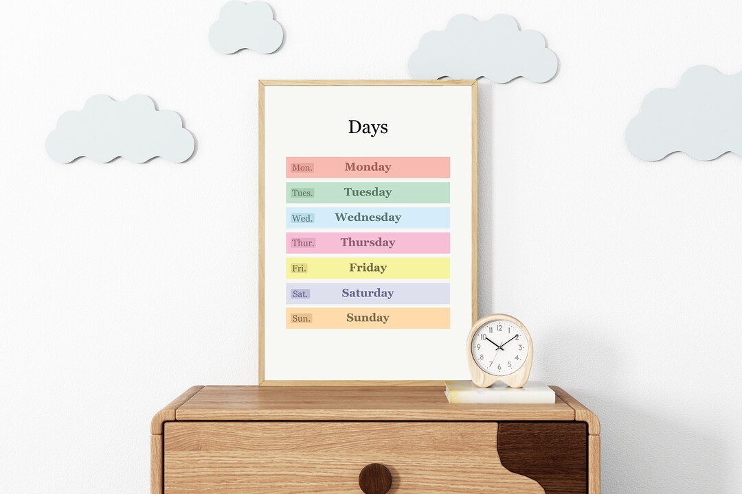 Days of the Week Educational Poster, Homeschool Print, Montessori ...