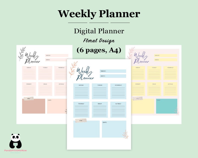 Digital Weekly Planner - Floral Design - Etsy