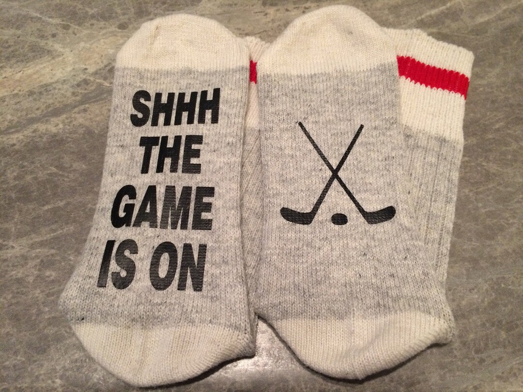 Shhh the Game is on .... (hockey Sticks and Puck Silhouette) (word ...