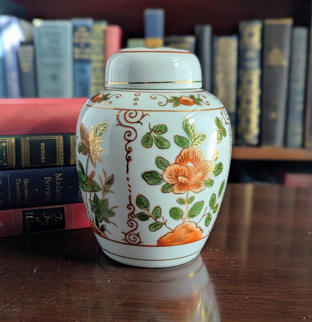 Vintage Andrea by Sadek Porcelain Ginger Jar | Hand-painted Orange ...