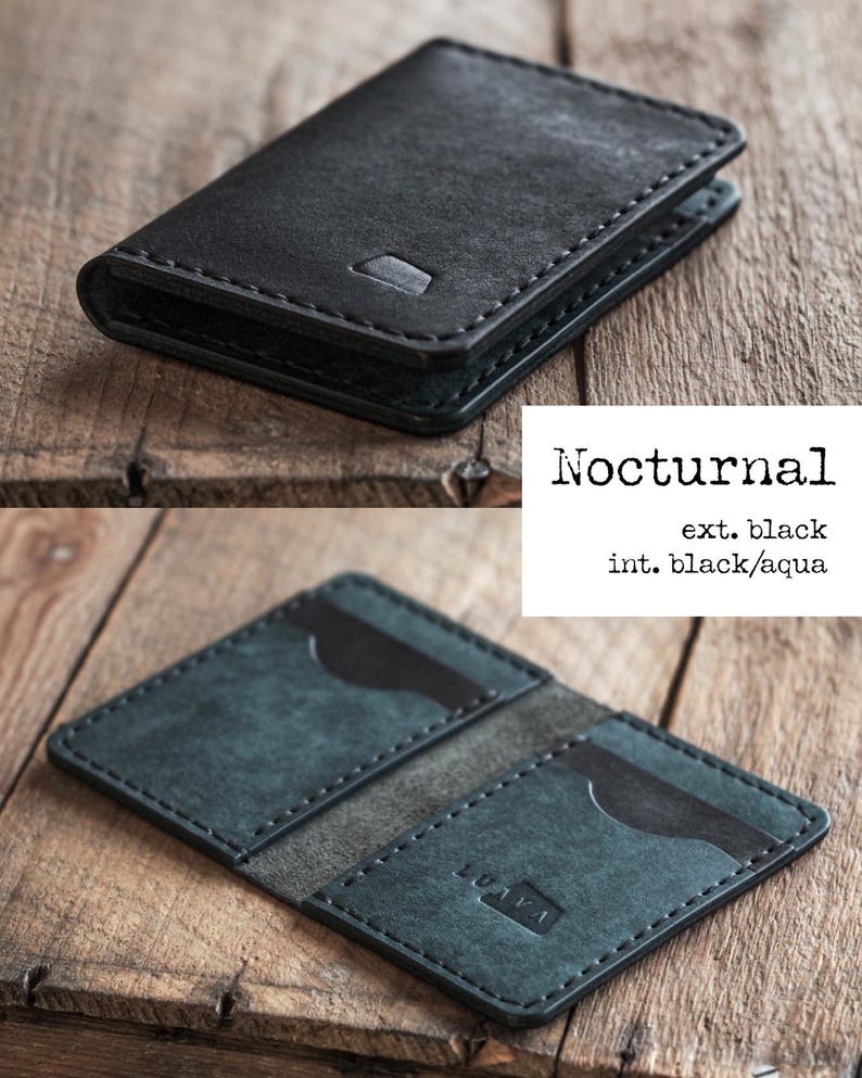 Handmade Blue Leather Bi-fold Wallet: Italian Vegetable Tanned Leather ...