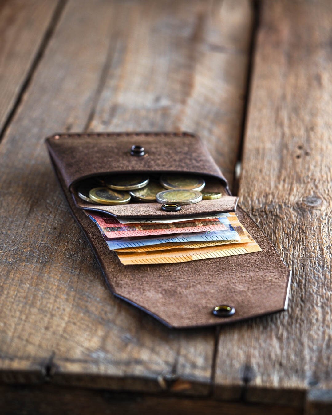 Handmade Dark Brown Leather Cash Wallet: Italian Full Grain Coin Pouch ...