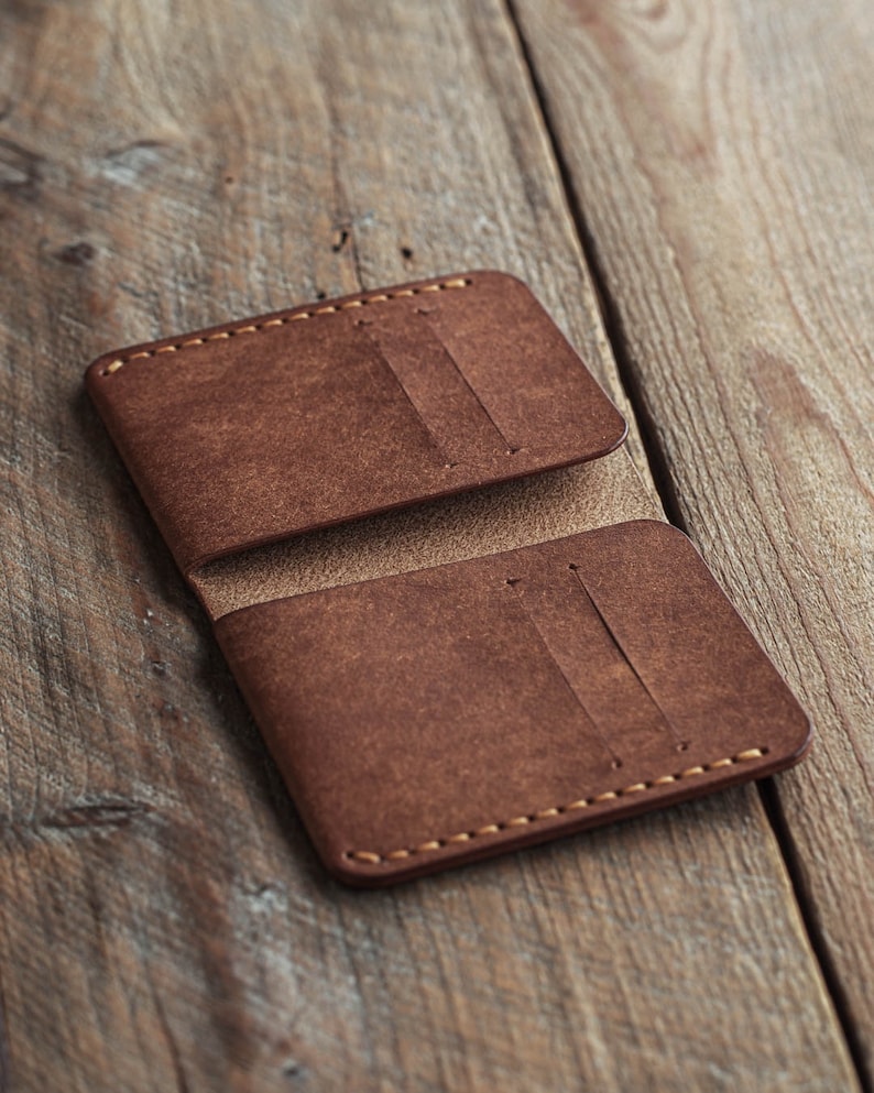 Cognac Leather Bifold Travel Wallet: Handmade Minimalist Card Holder - Etsy