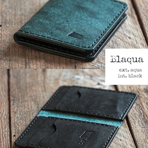Handmade Blue Leather Bi-fold Wallet: Italian Vegetable Tanned Leather ...