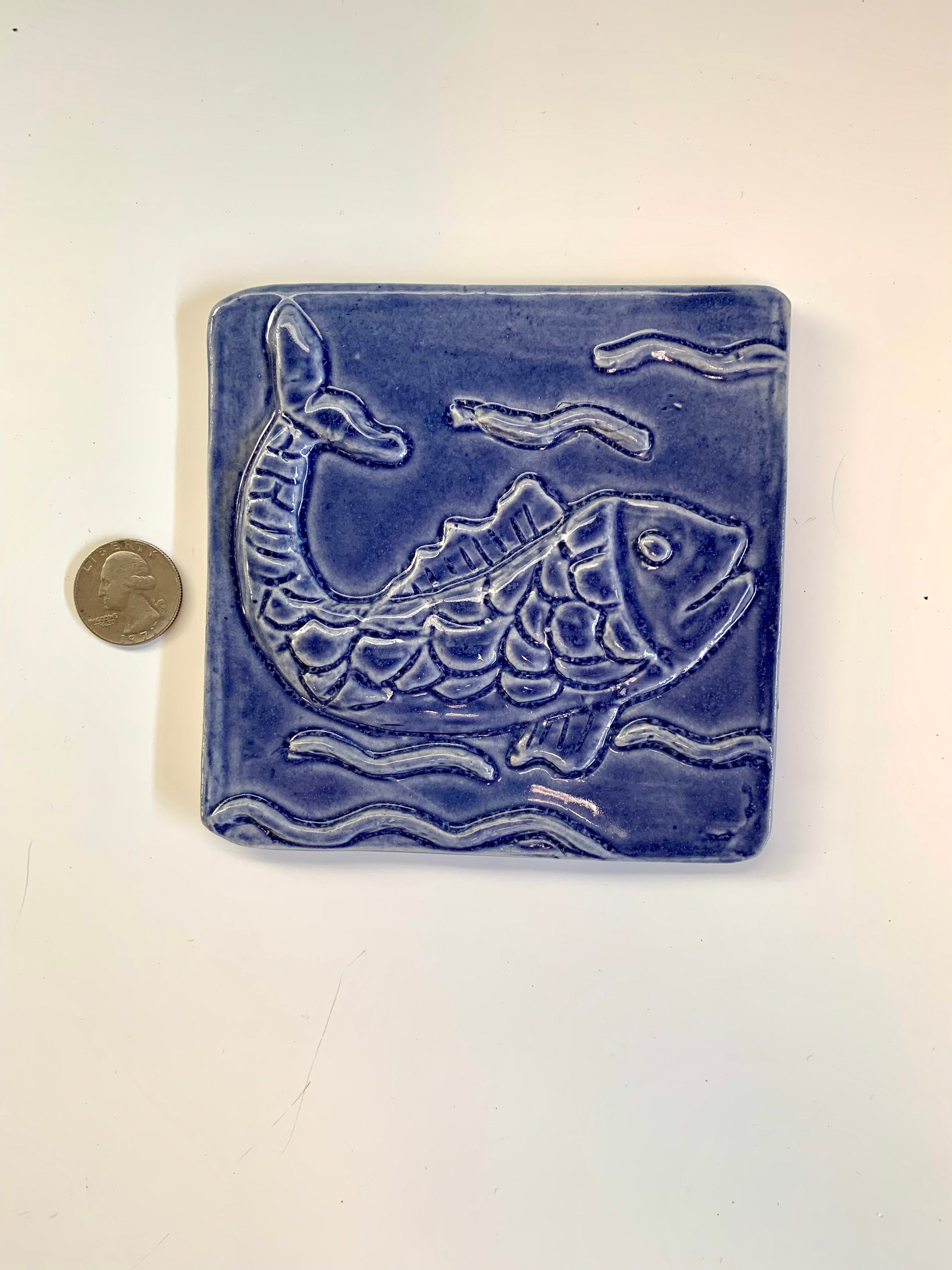 Blue Handmade Ceramic Fish Tile - Etsy