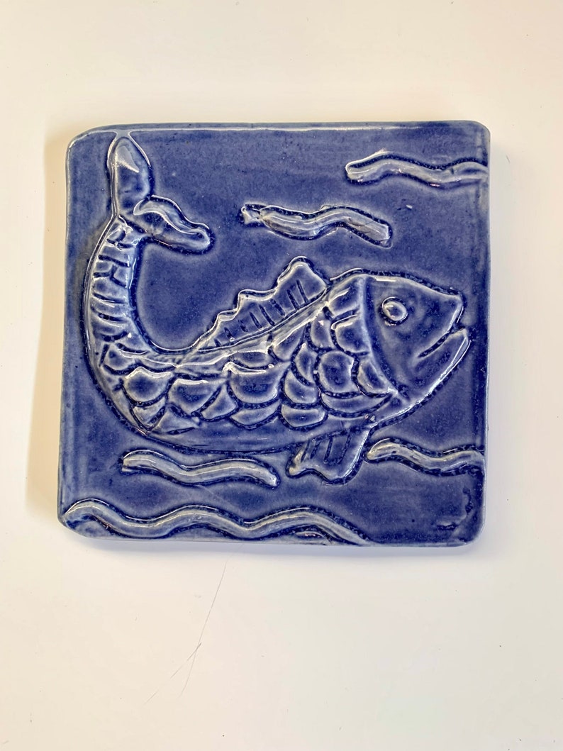 Blue Handmade Ceramic Fish Tile - Etsy