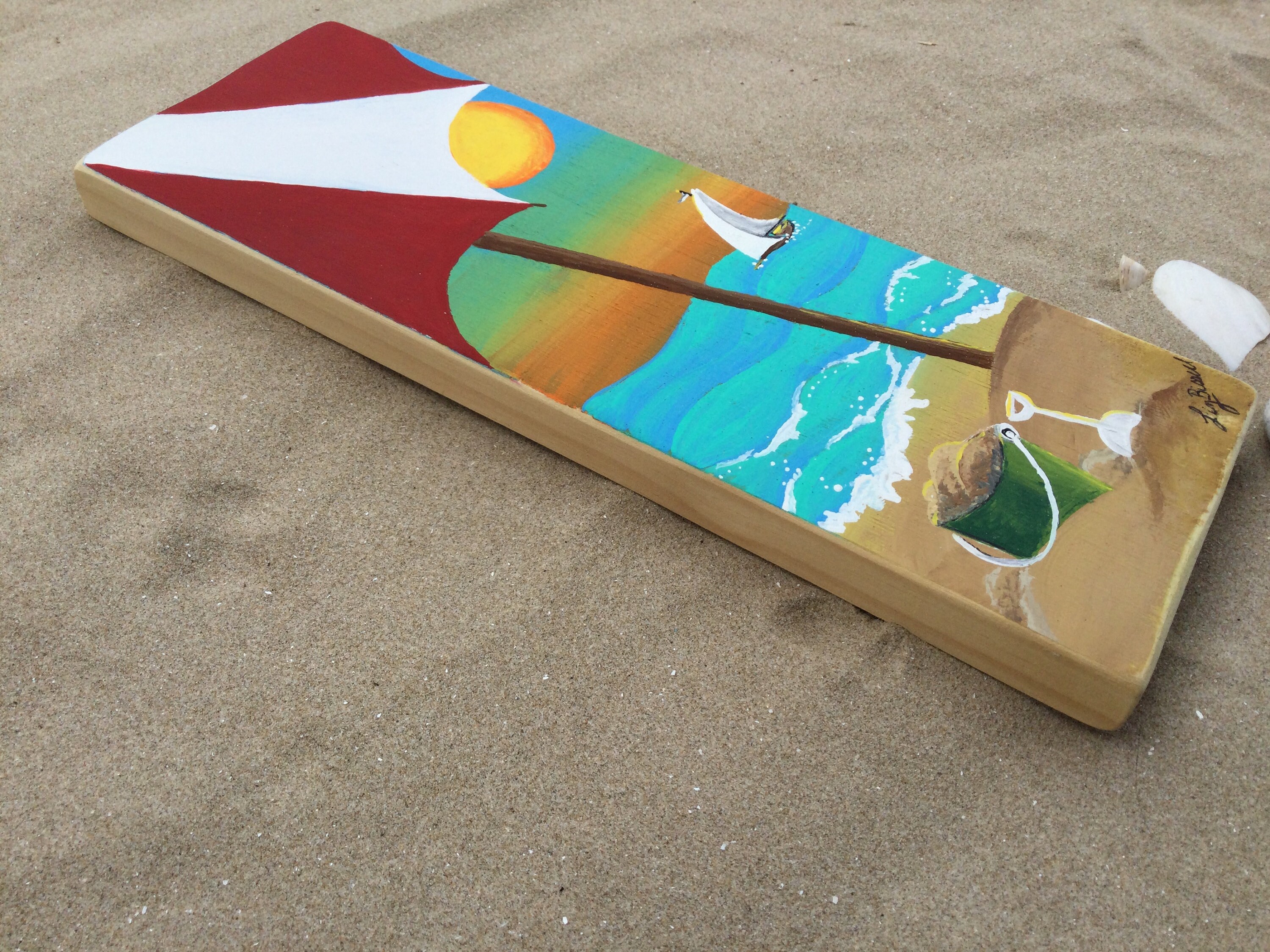 Beach Umbrella Reclaimed Wood Art 4x11 Original Acrylic Painting ...