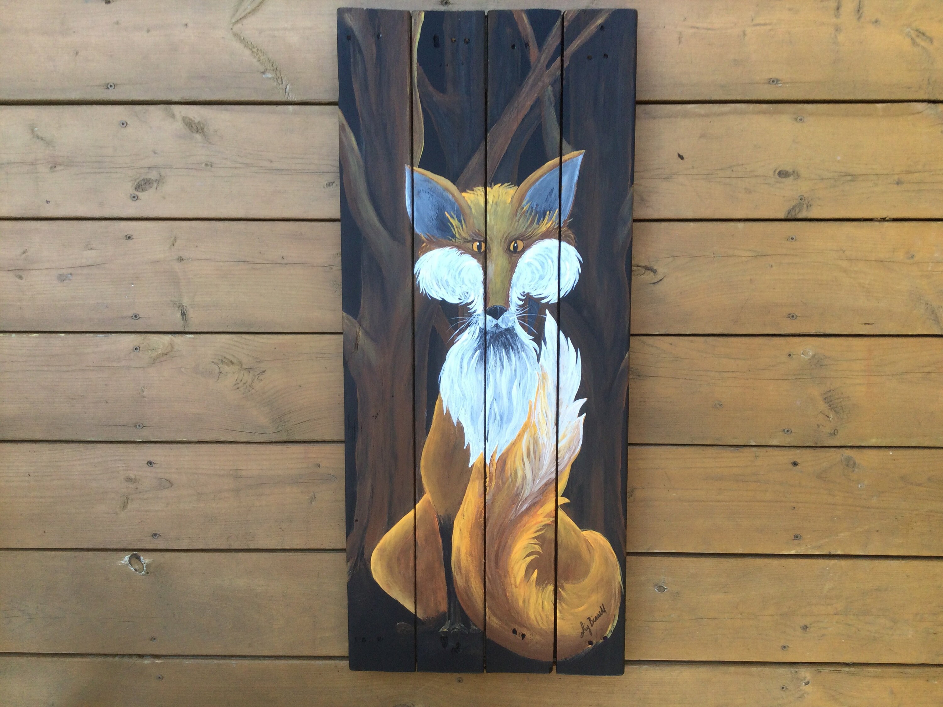 Red Fox Reclaimed Wood Art,13.5”x31.5”original Acrylic Painting ...