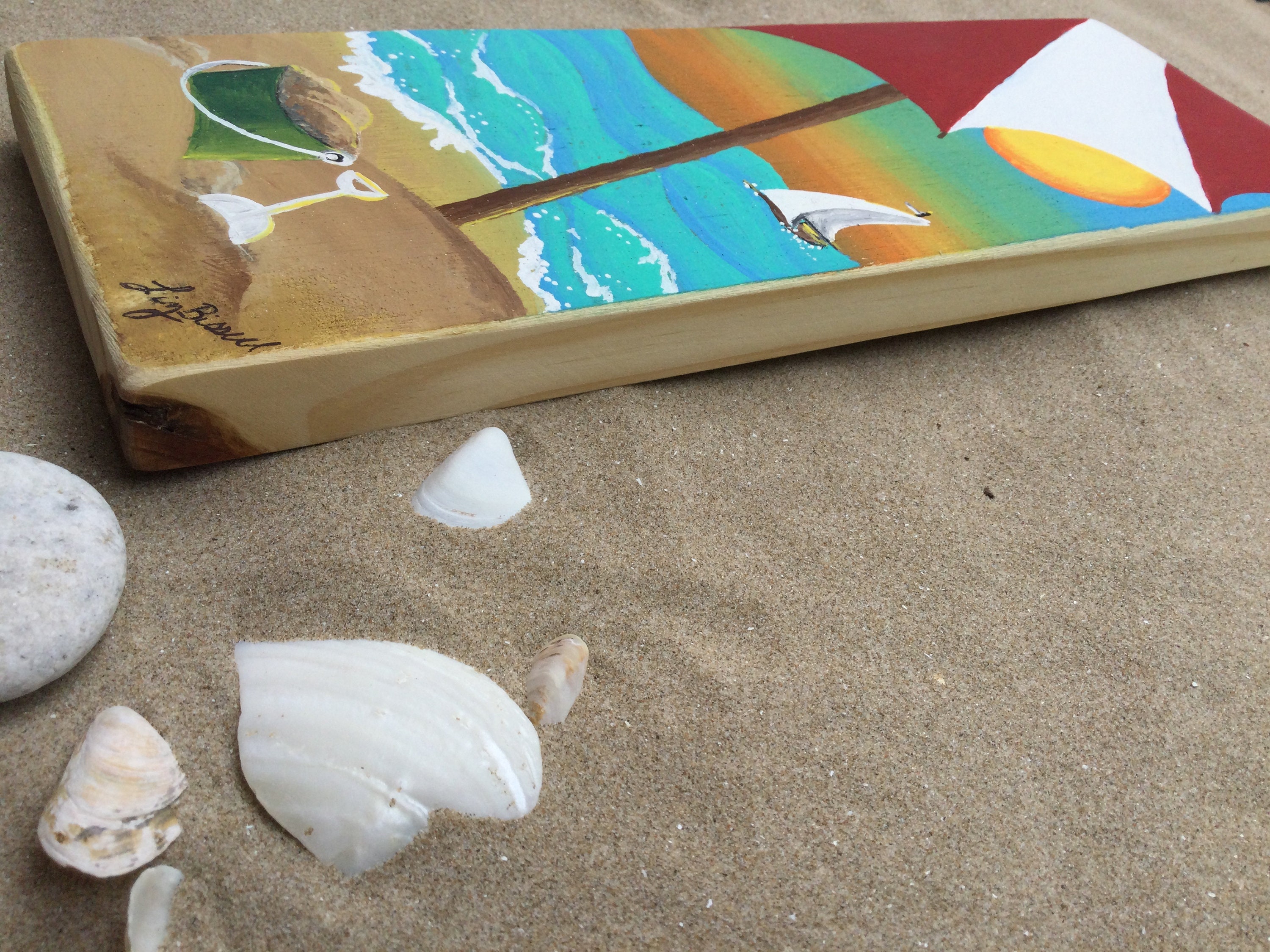 Beach Umbrella Reclaimed Wood Art 4x11 Original Acrylic Painting ...