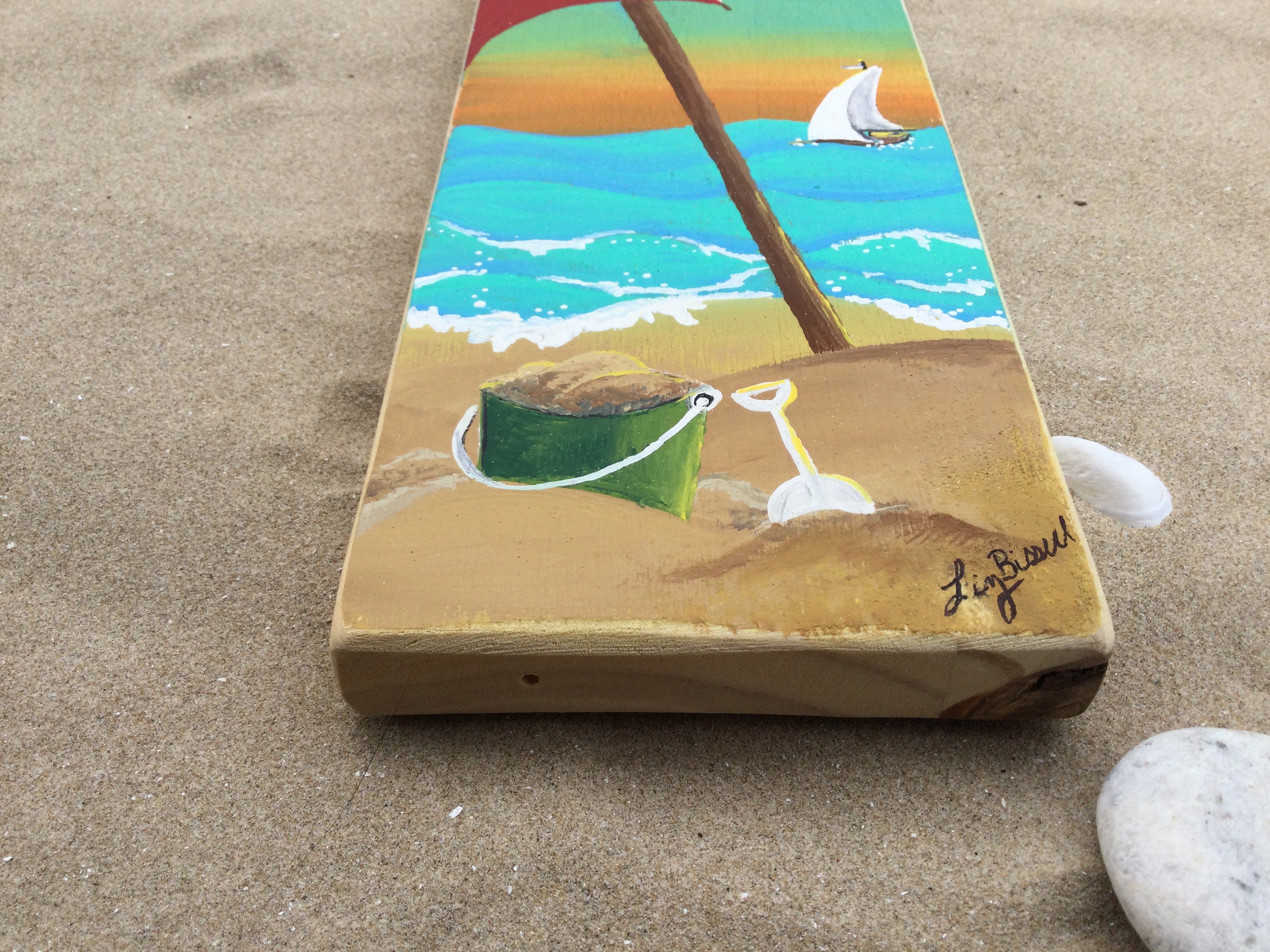 Beach Umbrella Reclaimed Wood Art 4x11 Original Acrylic Painting ...