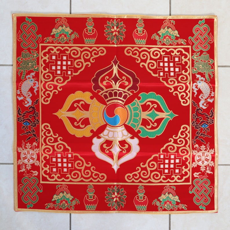 Buddhist Vajra Silk Brocade Altar Cloth, Tibetan Double Dorje Shrine ...