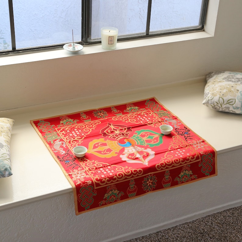 Buddhist Vajra Silk Brocade Altar Cloth, Tibetan Double Dorje Shrine ...