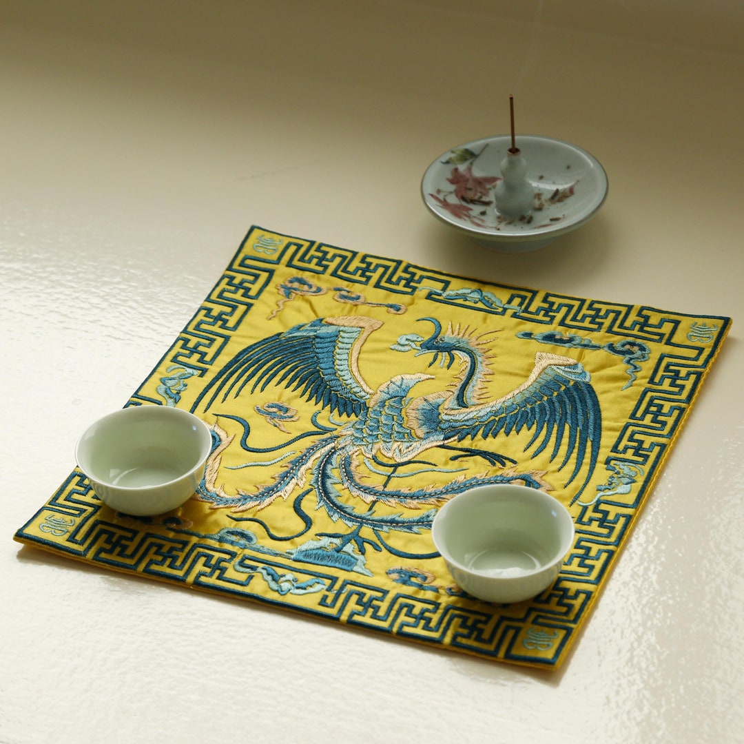 Chinese Phoenix Embroider Silk Brocade Shrine Table Cover Altar Cloth ...
