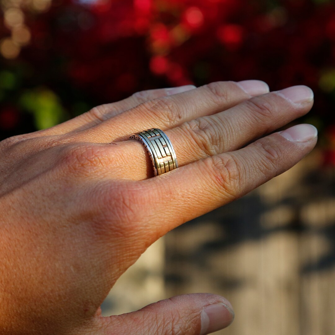 Dual Color Yin Yang Brass and Sterling Silver Spinner Ring, Taoist Ba ...