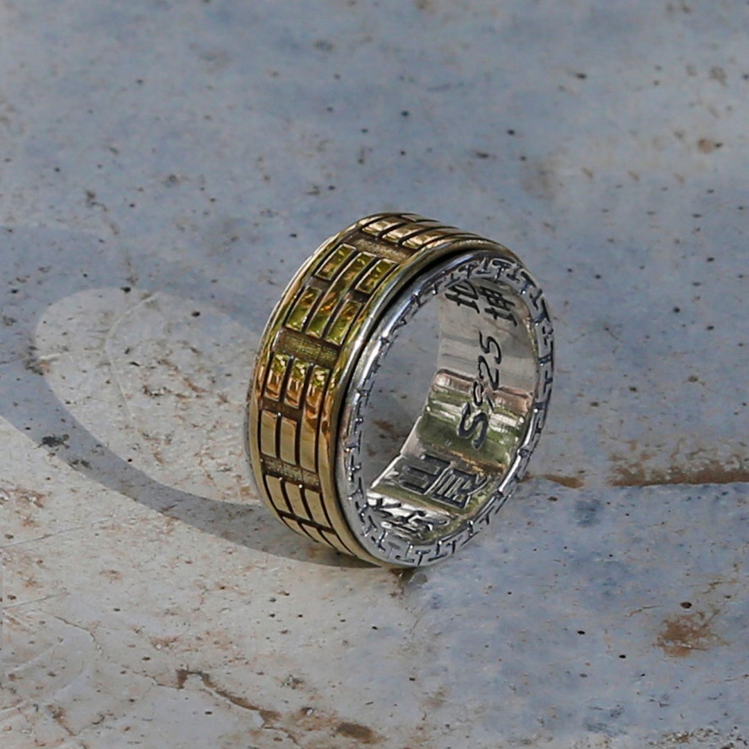 Dual-color Yin Yang Spinner Ring, Brass and Sterling Silver, Taoist Ba ...
