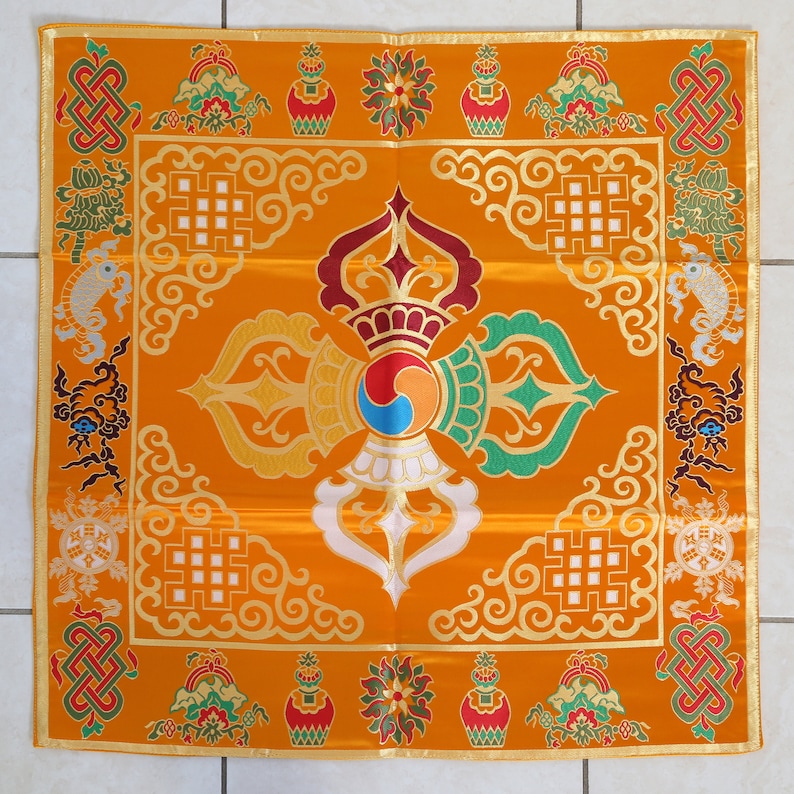 Buddhist Vajra Silk Brocade Altar Cloth, Tibetan Double Dorje Shrine ...