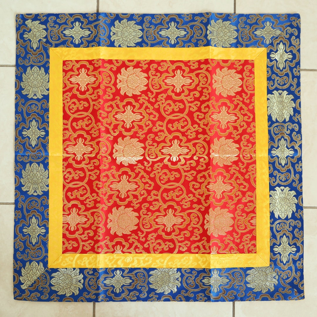 Tibetan Buddhist Lotus Silk Brocade Shrine Table Cover Altar Cloth, Red ...
