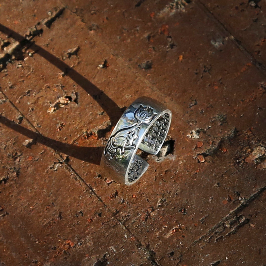 Praying Hand With Buddhist Sutra Adjustable Sterling Silver Ring ...