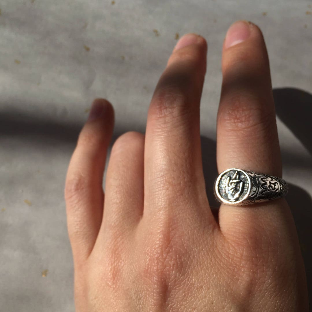 Guan Yin Bodhisattva Praying Hand Sterling Silver Ring, Adjustable ...