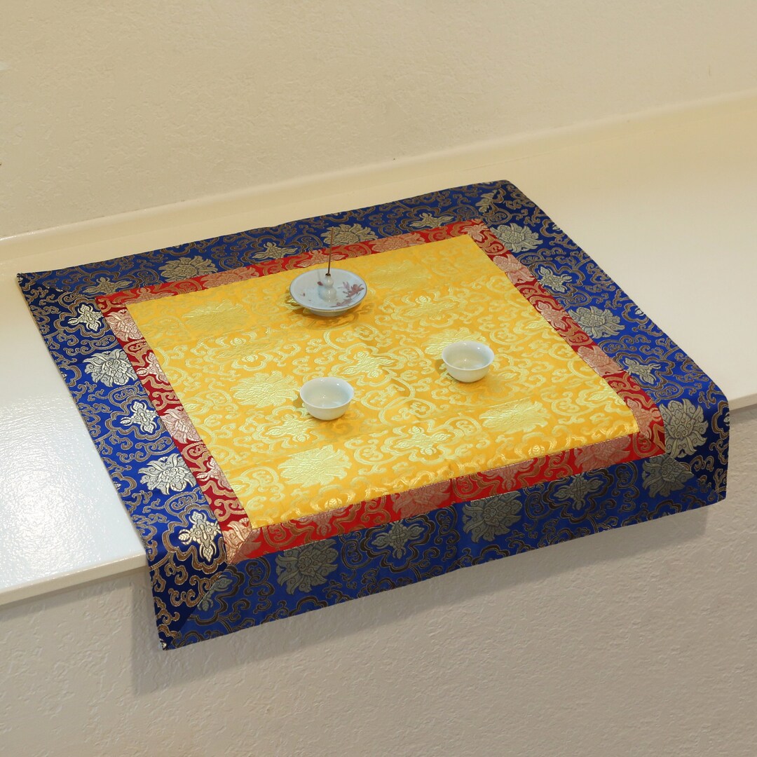 Tibetan Lotus Silk Brocade Shrine Table Cover Altar Cloth, Yellow 28 ...