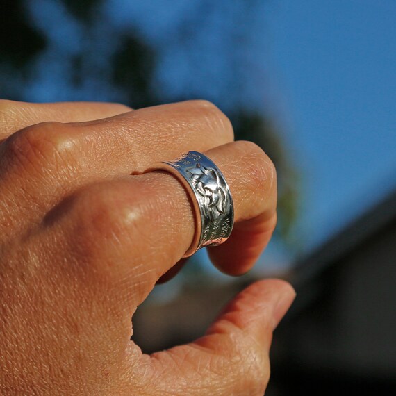 Embossed Lotus With Buddhist Sutra Adjustable Sterling Silver Mens Ring Tibetan Buddhism Prayer Om Ring Meditation Yoga Man Chinese S Etsy