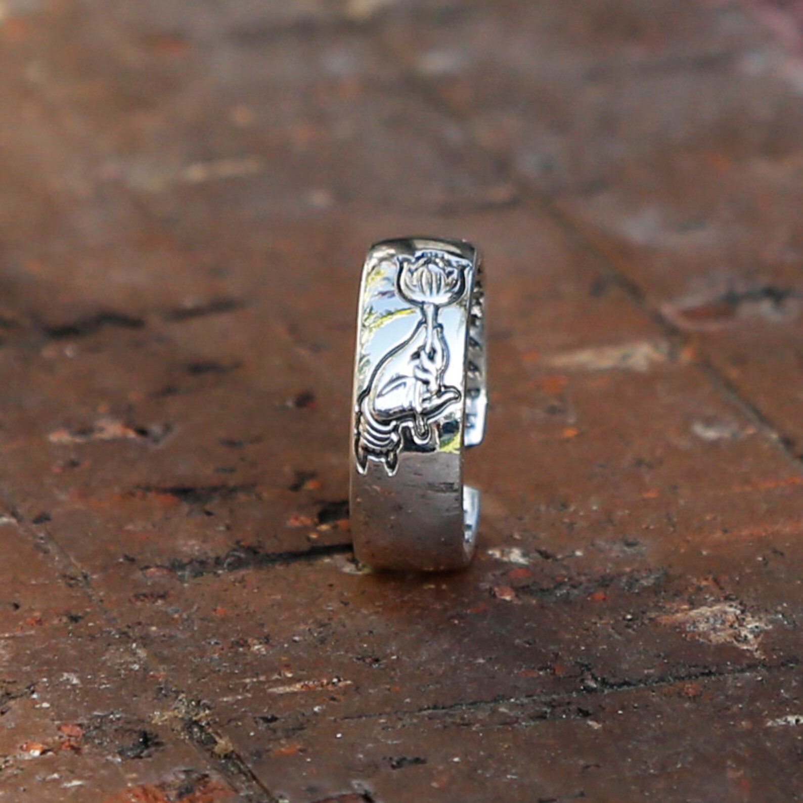 Praying Hand With Buddhist Sutra Adjustable Sterling Silver Ring ...