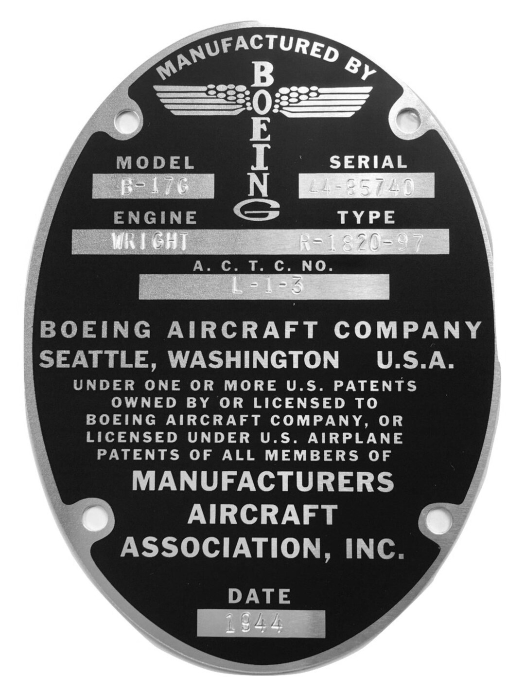 Boeing B-17 Flying Fortress Data Plate on Aluminum Stock DPL-0101 ...