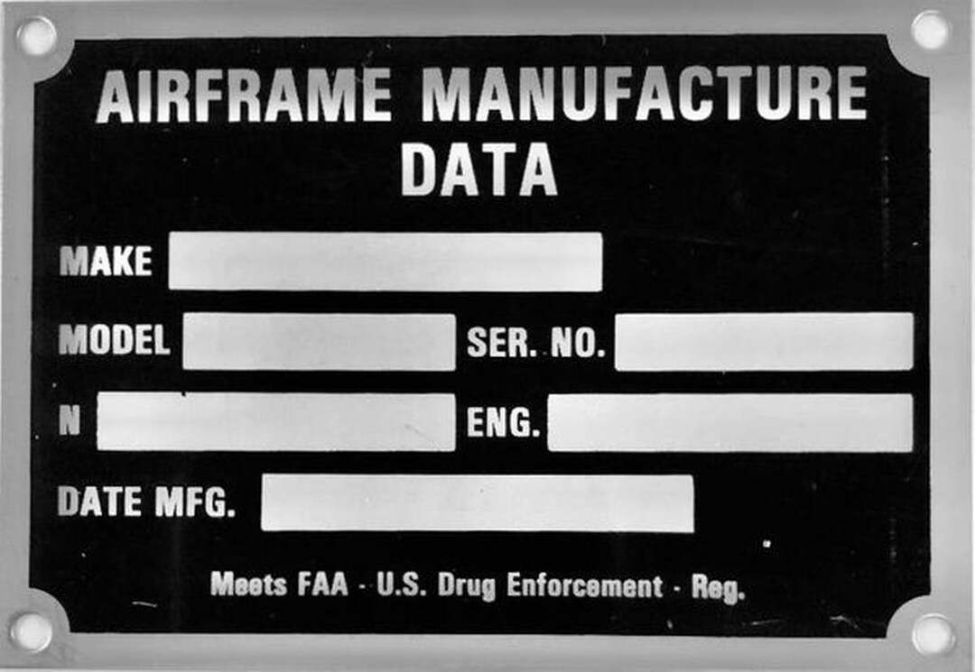 Airframe Manufacture Data Plate DPL-0121 - Etsy