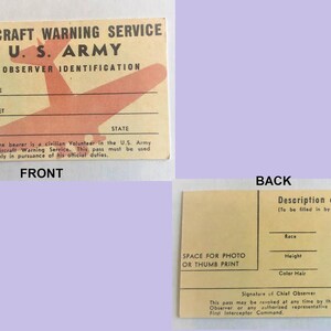 Lot of 5 - Reproduction WWII US Army Aircraft Warning Service Observer ...