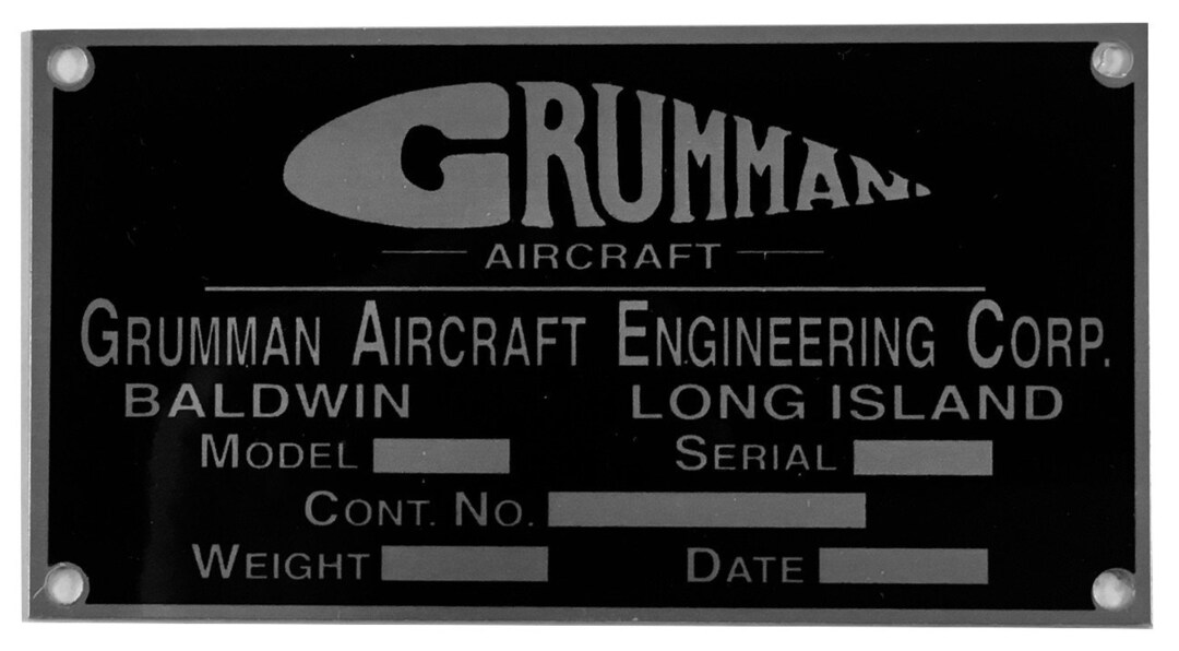 Reproduction Grumman Aircraft Data Plate, 1930-1942 DPL-0105 - Etsy