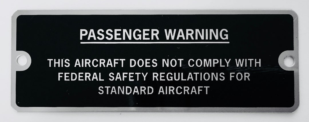 Amateur-built Passenger Warning Experimental Aircraft Placard PLA-0110 ...