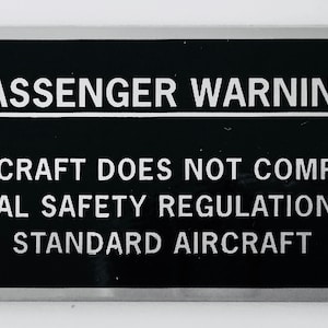 Amateur-built Passenger Warning Experimental Aircraft Placard PLA-0110 ...