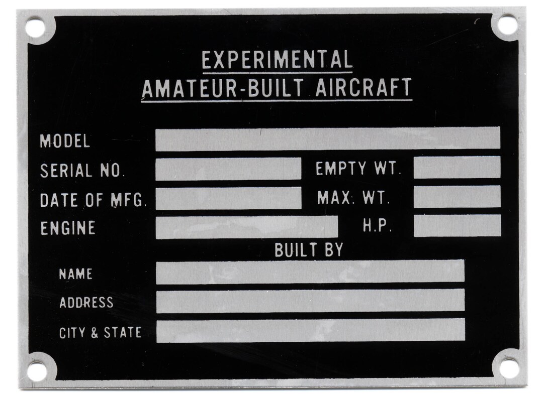 Data Plate Experimental Amateur-built DPL-0116 - Etsy