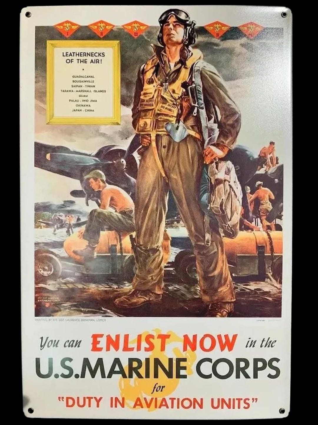 Retro Style WWII Aviation U.S. Marines Flying Leathernecks Recruiting ...