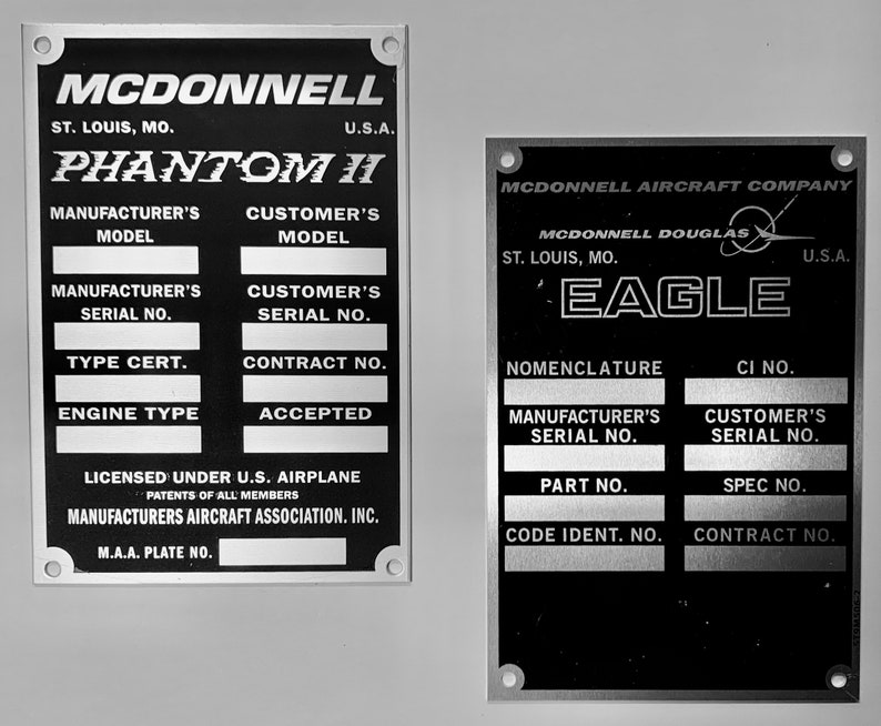 Two 2 Reproduction Data Plates From Iconic Mcdonnell - Etsy
