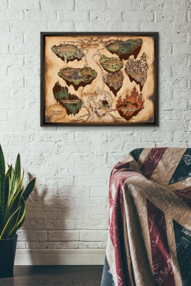 Yggdrasil the world tree gift for him Map of yggdrasil print Asgard map ...