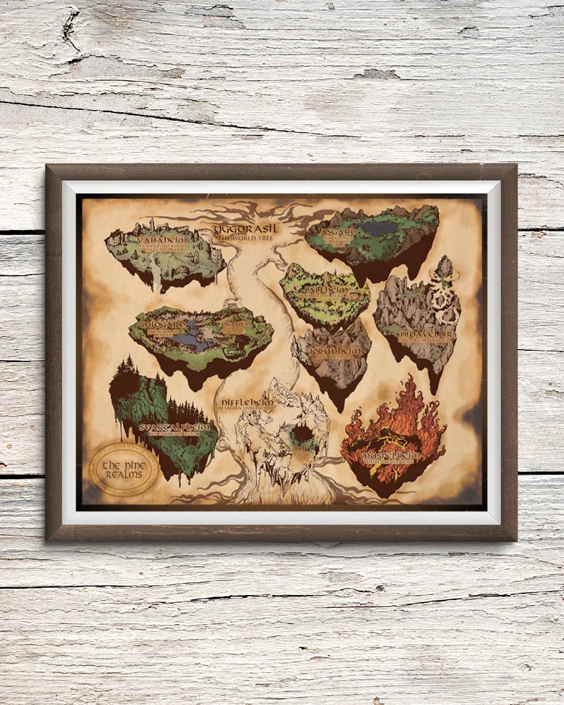 Yggdrasil the world tree gift for him Map of yggdrasil print Asgard map ...
