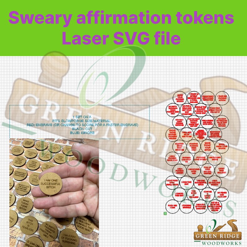 40 Sweary Cursing Cussing Affirmation Coin | SVG FILE ONLY | Glowforge ...