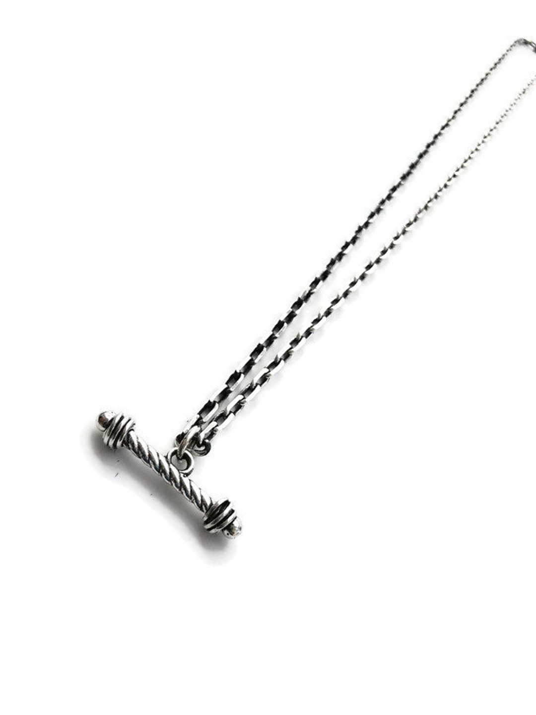 Handcrafted T-bar Spiral Barbell Pendant With Anchor Chain - Unique and ...