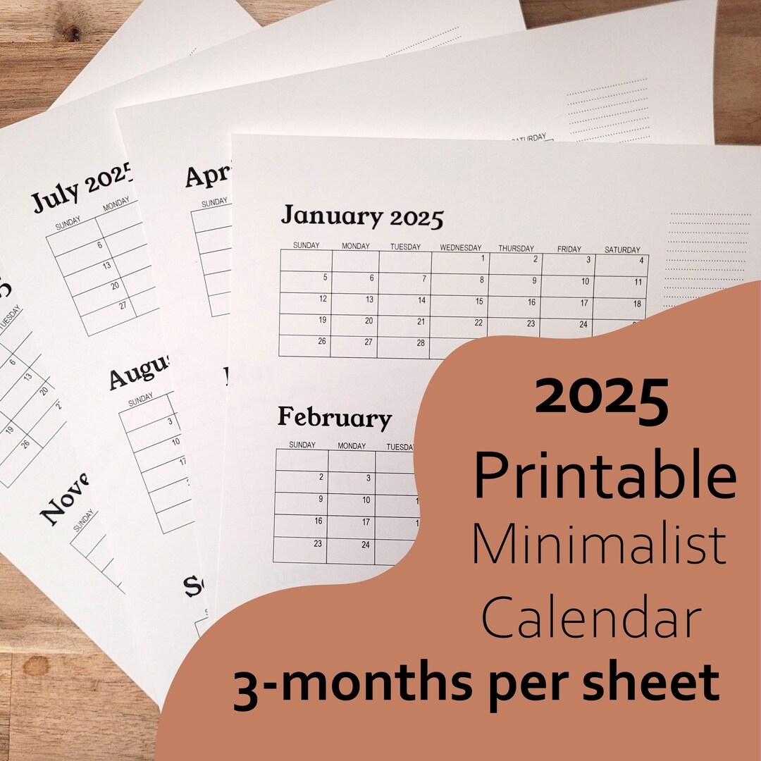 2025 Minimalist Calendar - 3 Months per Sheet Printable - Etsy