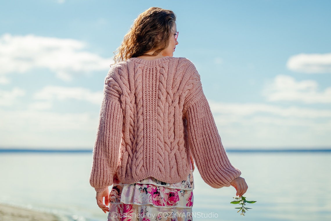 Knit Sweater Women Pink Sweater Wool Sweater Handmade Knit Pullover ...