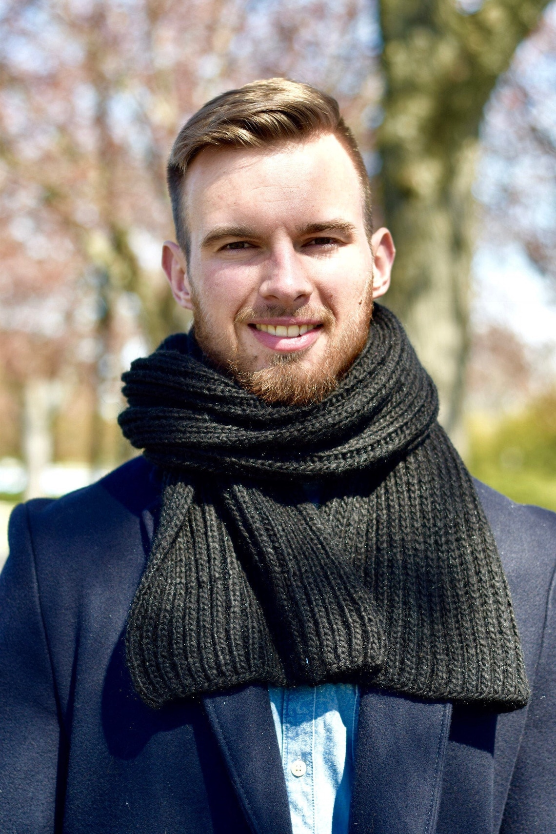 Scarf Men Knit Scarf Handmade Gift for Men Black Scarf Unisex - Etsy